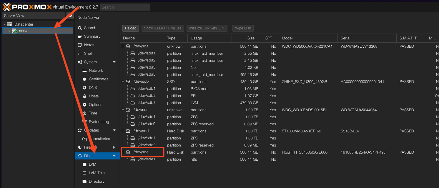 在 PVE 中直通硬盘 - Clarium Noctis
